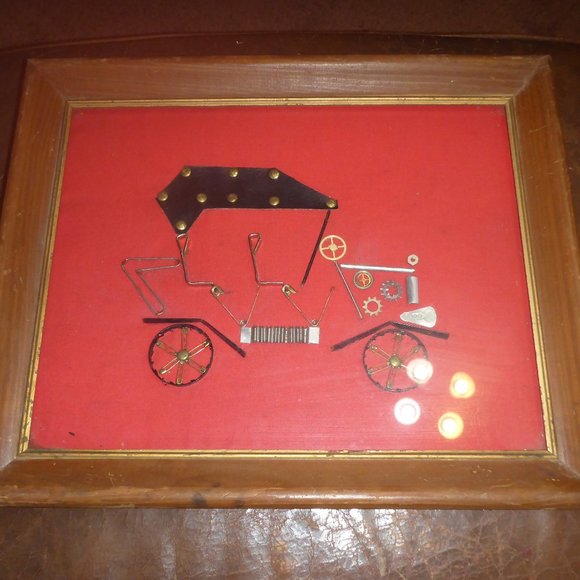 Vintage | Wall Decor | Vintage Wooden Framed Folk Art Car Collage Metal ...